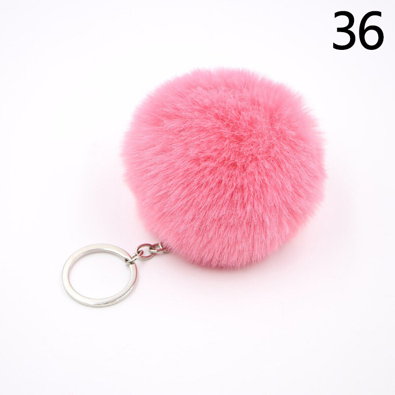 Soft Fur Fluffy Ball Keychain PomPom Key Chains Keyring Charms Handbag ...