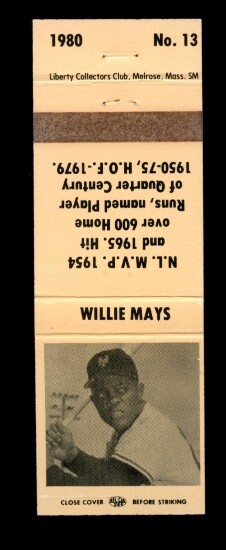 1980 Liberty Superstar Matchbook Tan Set-Break # 13 Willie Mays ...
