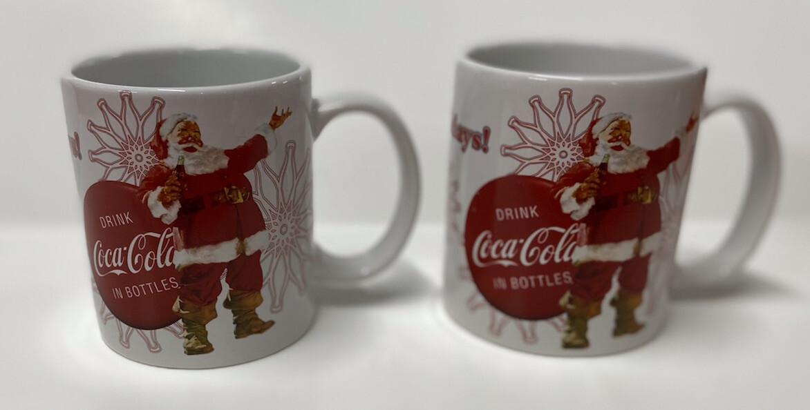 Coca Cola Santa Mug Cup Drink Coke in Bottles Snowflakes Christmas Set ...