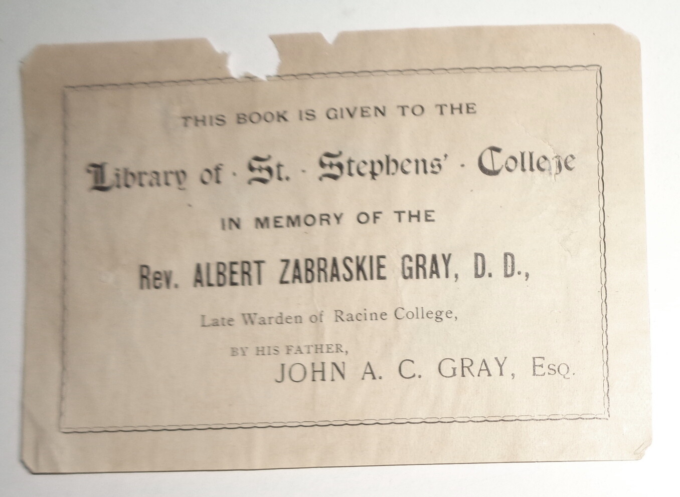St. Stephen's College Library Bookplate - Memory Of Albert Zabraskie ...