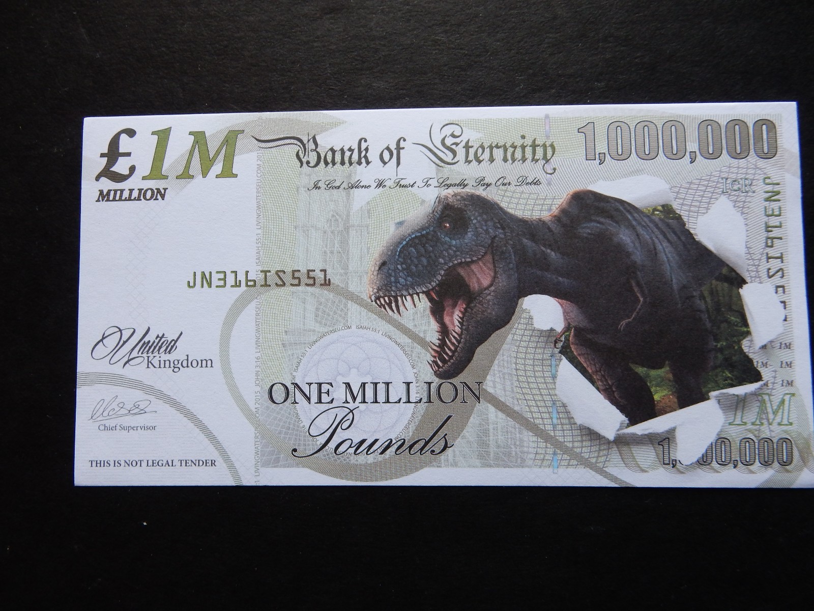 One Million Pounds Dinosaur Note Novelty £1,000,000 Millionaire ...