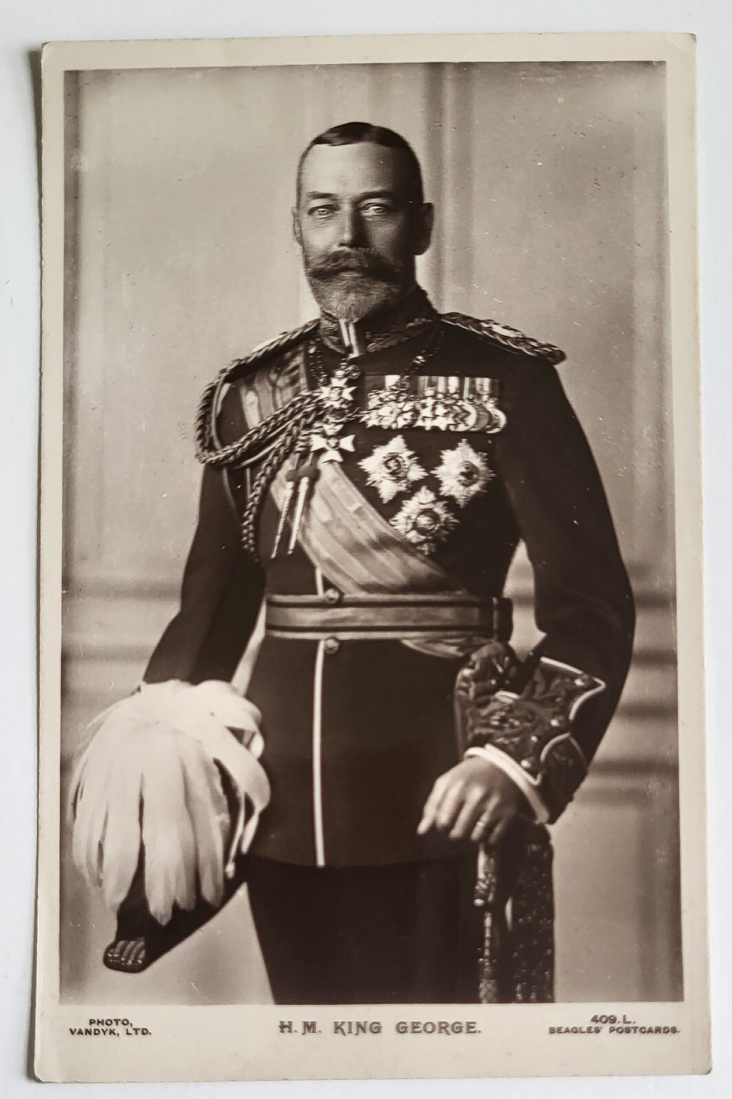 VTG 1914 RPPC KING GEORGE V FULL MILITARY UNIFORM PHOTO PORTRAIT VANDYK ...