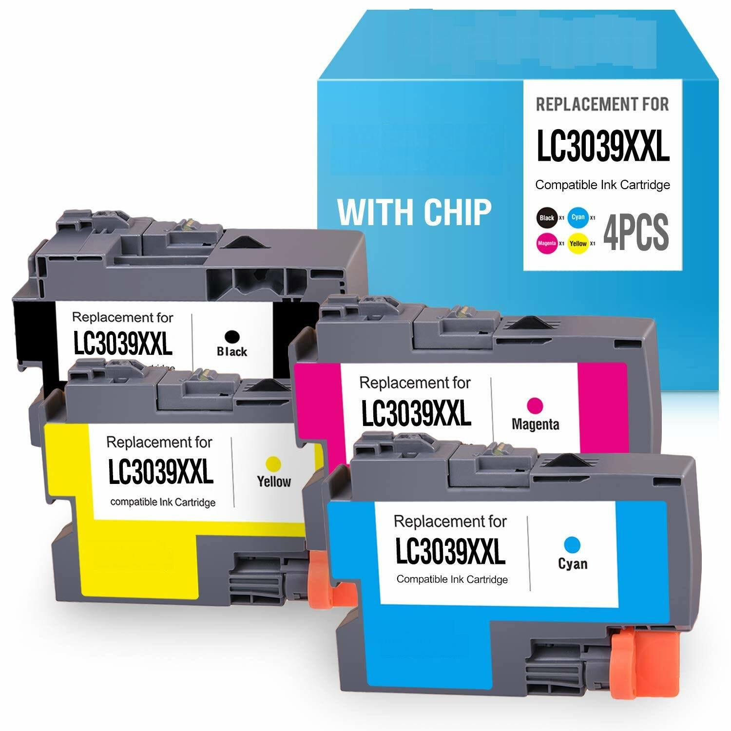 4 Packs Compatible Brother LC3039 High Yield Ink Black, Cyan, Magenta ...