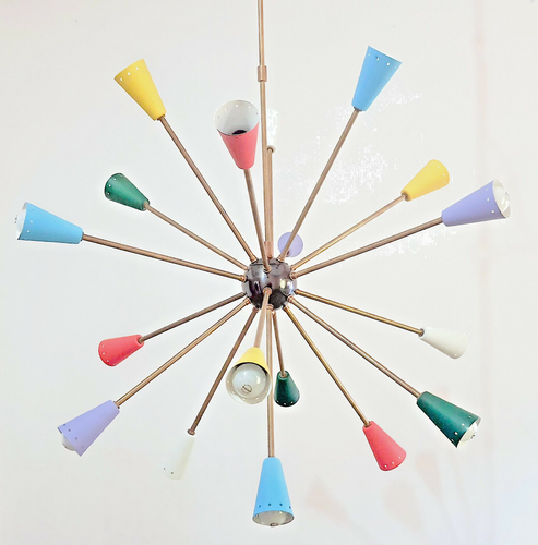 Mid Century Colorful Socket Sputnik Chandelier Vibrant Color Brass ...