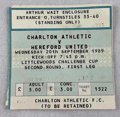 EFB 1989 09/20 Charlton Athletic v Hereford United Football (Soccer ...