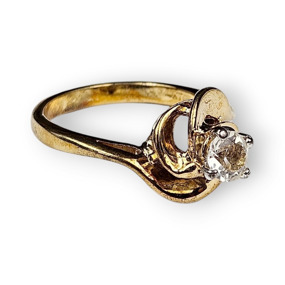 Solitaire White CZ Bypass Ring High Profile Gold Filled Pinwheel ...