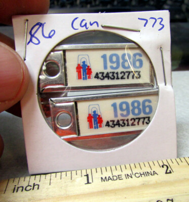1986 Canada pair of License Plate tag key chain War Amps amp unmarked ...