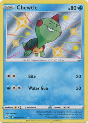 Chewtle (Shiny) - SV028/SV122 Ultra Rare Shining Fates NM Pokemon TCG ...
