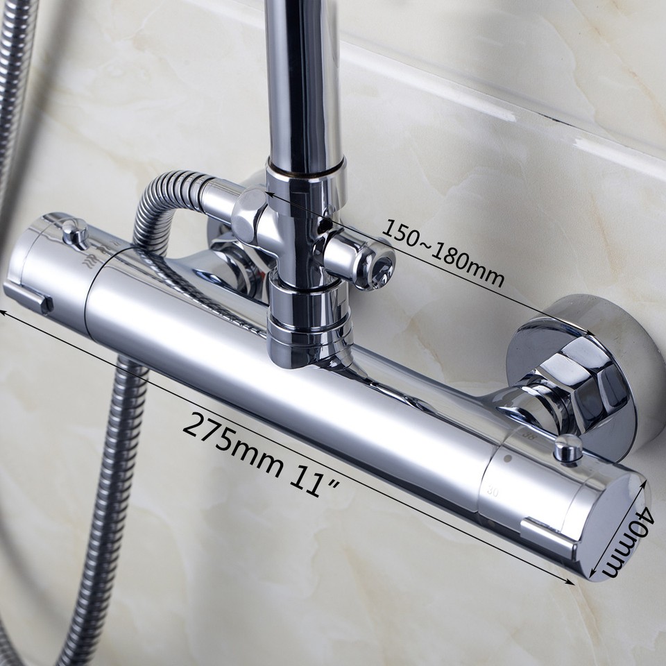 Wall Mounted Shower Thermostatic Control Valve Faucet Chrome Bathroom ...