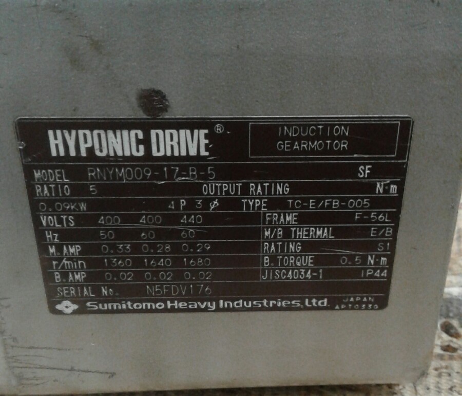 Sumitomo Hyponic Drive RNYM009-17-B-5 5 Ratio .12 HP 400/440V ...