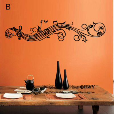 Music Musical Vine Flowers Notes Removable Wall Art Stickers Vinyl ...