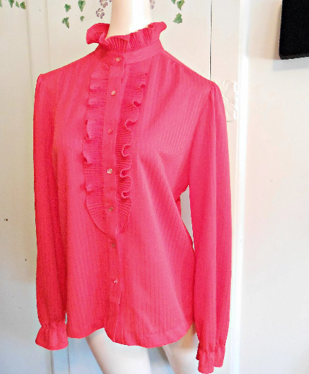 Vintage, Blouse, Ruffled, Red, High Collar, Edwardian… - Gem