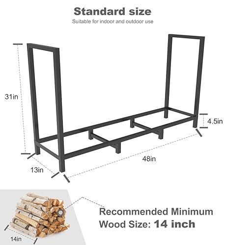 Indoor/Outdoor Firewood Rack, 4ft, 8 Legs, Heavy Duty, Black, by BALIE ...