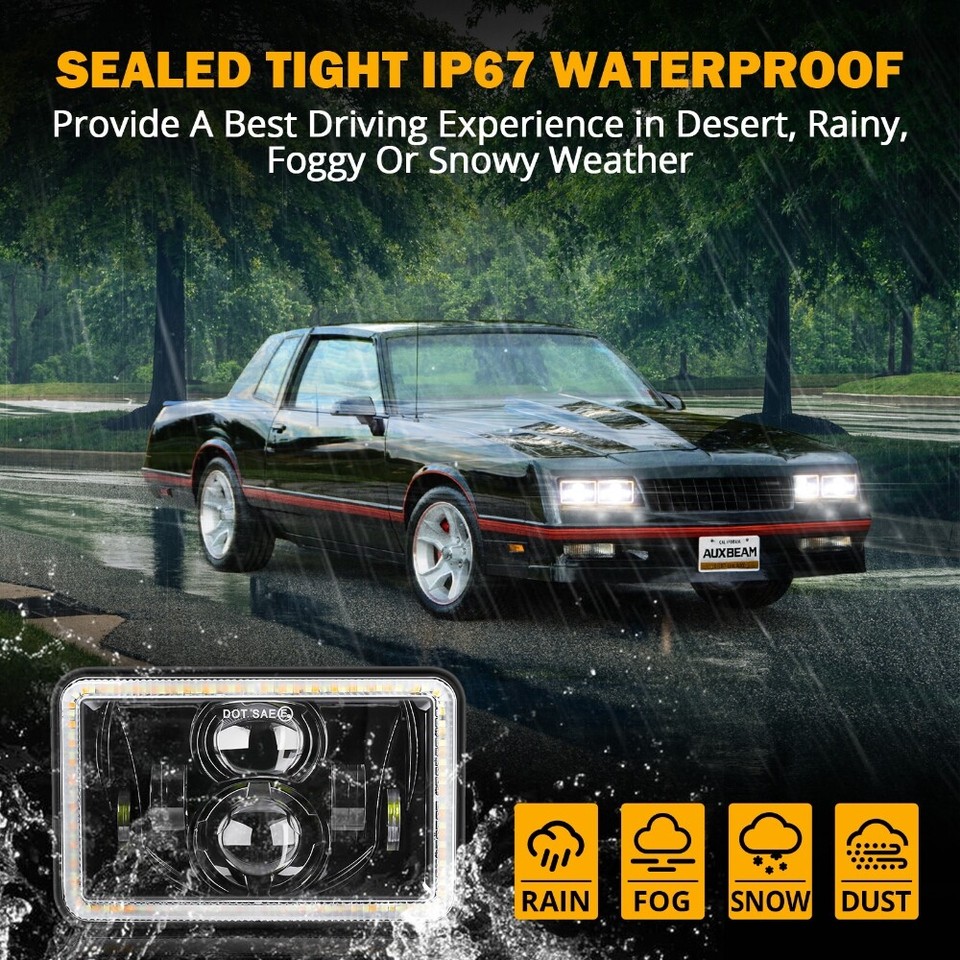 4PCS 4x6" inch LED Headlights Hi-Lo Beam H4 For Chevrolet Monte Carlo ...