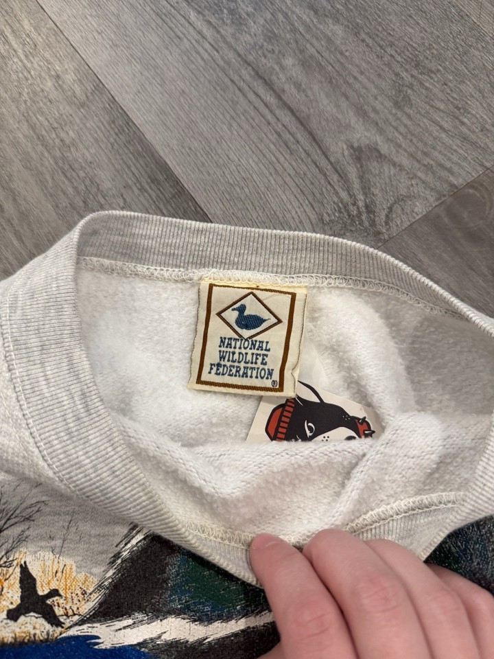 Vintage National Wildlife Federation Wood Duck Grey Graphic Crewneck ...