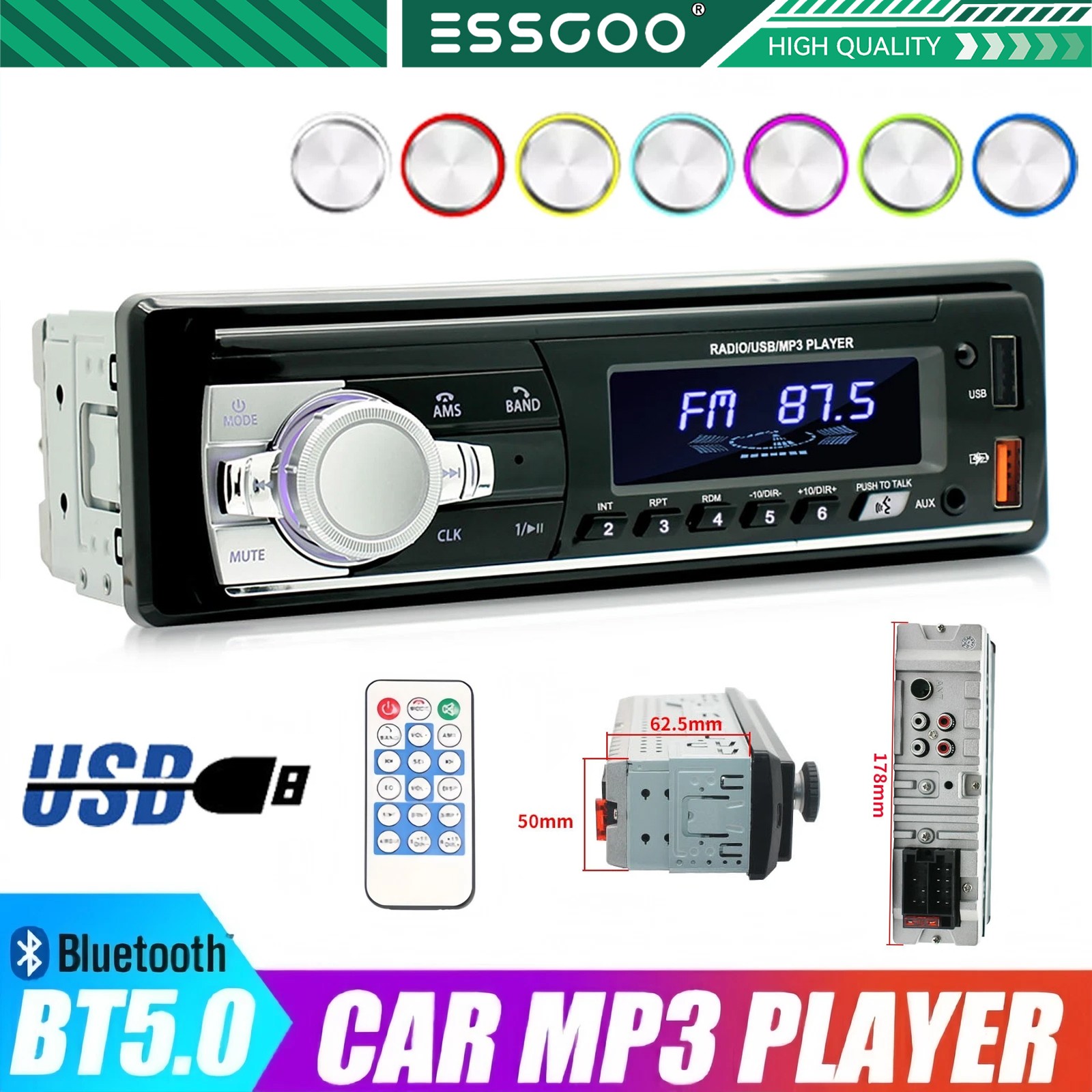 Single 1 Din Car Stereo Radio Bluetooth MP3 Player In-dash Head Unit FM ...