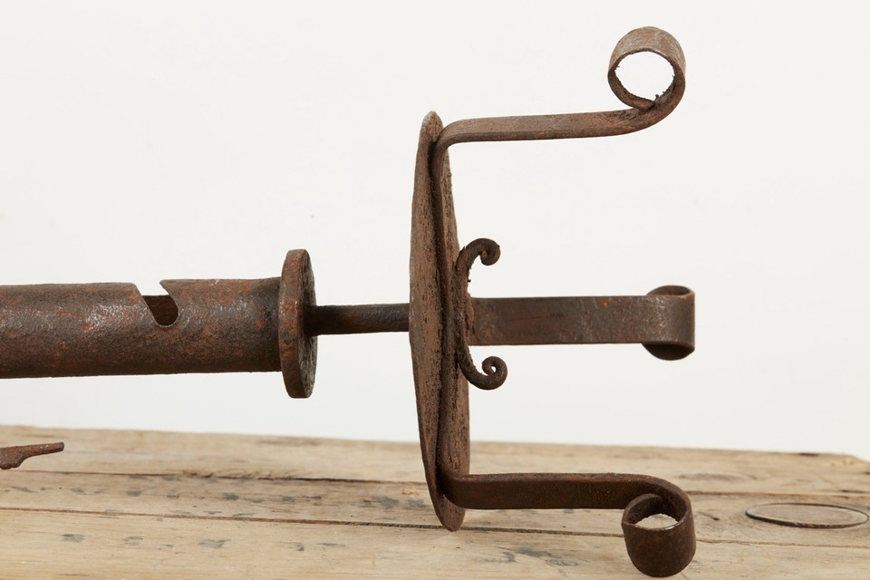 SUPBER 18TH C. WROUGHT IRON ADJUSTABLE CANDLESTICK & TALLOW CANDLE | eBay