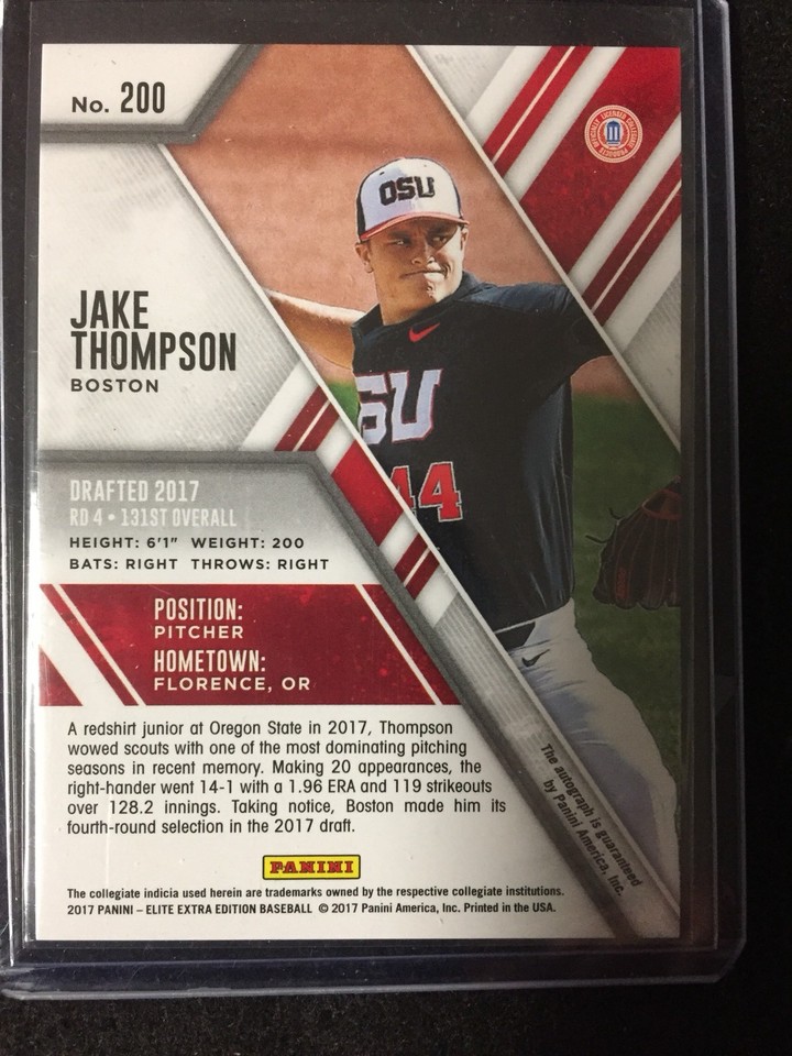 2017 Elite Extra Edition Baseball:Jake Thompson Auto #200 OSU-Boston | eBay
