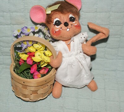 Annalee 6" Springtime Mouse 2003 Eyelet Dress Flower Basket Fast ...