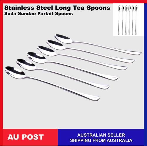 Stainless Soda Spoon Sundae Long Teaspoon Parfait Iced Coffee Cafe ...