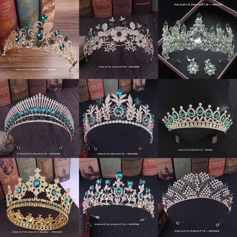 55 Styles Green Crystal Queen Princess Tiara Crown Wedding Princess For ...