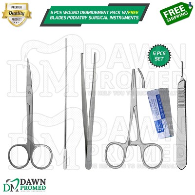 5 Pcs Wound Debridement Pack W/FREE Scalpel Blades Podiatry Surgical ...