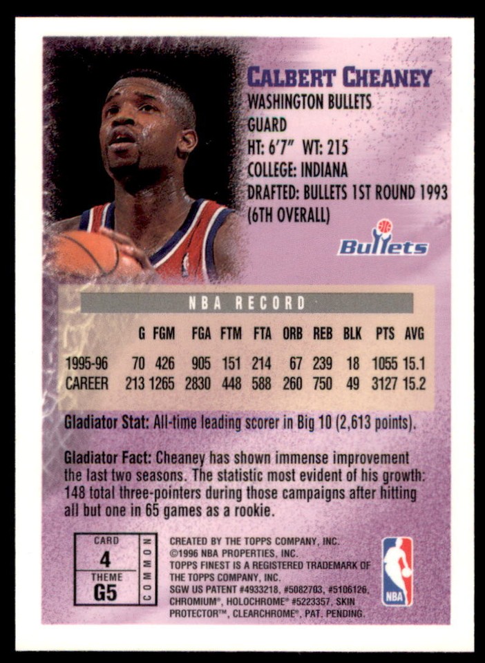 1996-97 Finest Calbert Cheaney Washington Bullets #4 | eBay