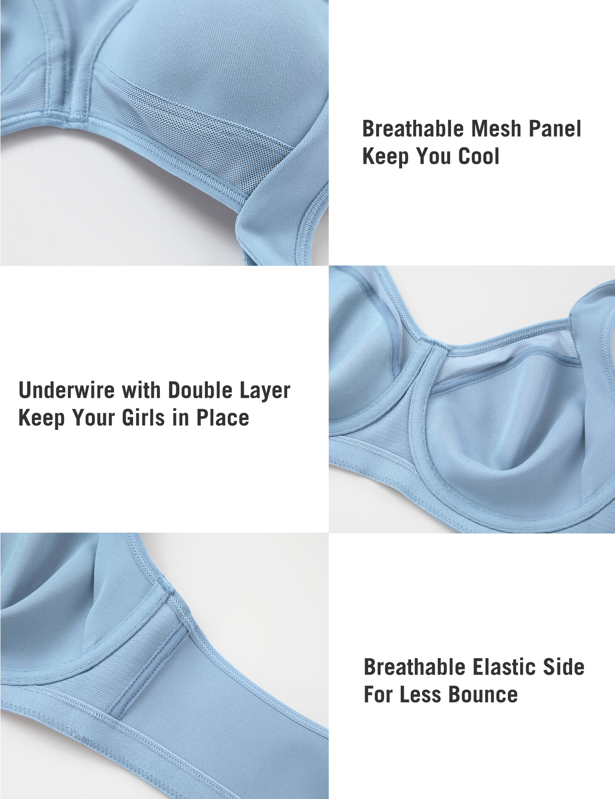 SYROKAN Women's High Impact Underwire Sports Bra Adjustable Straps Run ...