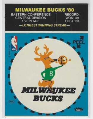 1980-81 Fleer NBA Team Logo Stickers MILWAUKEE BUCKS Cartoon Back Blue ...