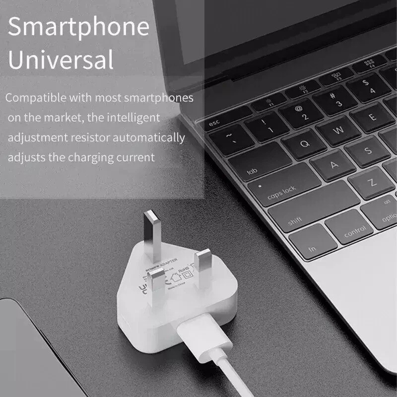UK 3 Pin Dual USB Plug Adapter Mains Wall Charger 1/2/3-Port For Phones ...