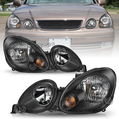 Headlights For 1998-2005 Lexus GS300 GS400 GS430 Black Clear Halogen ...
