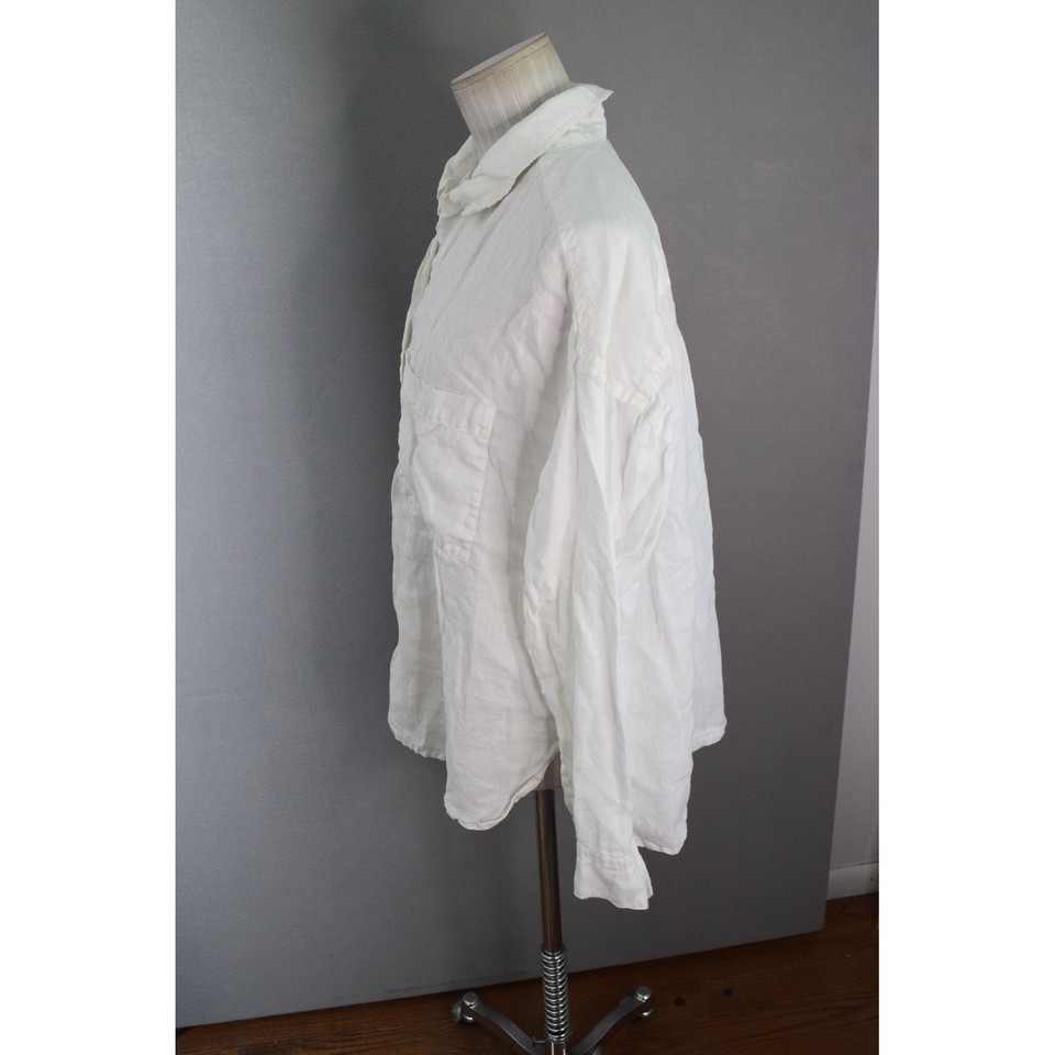 James Perse 3 Large White Linen Long Sleeve Button Shirt Oversized ...