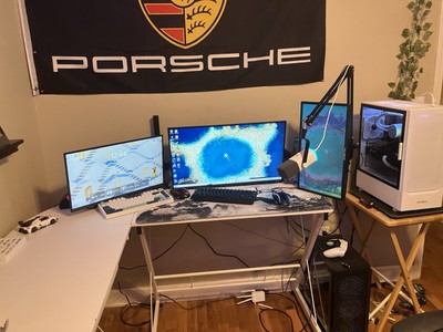 Double pc gaming setup with mic, kbm, and tripple monitors | eBay