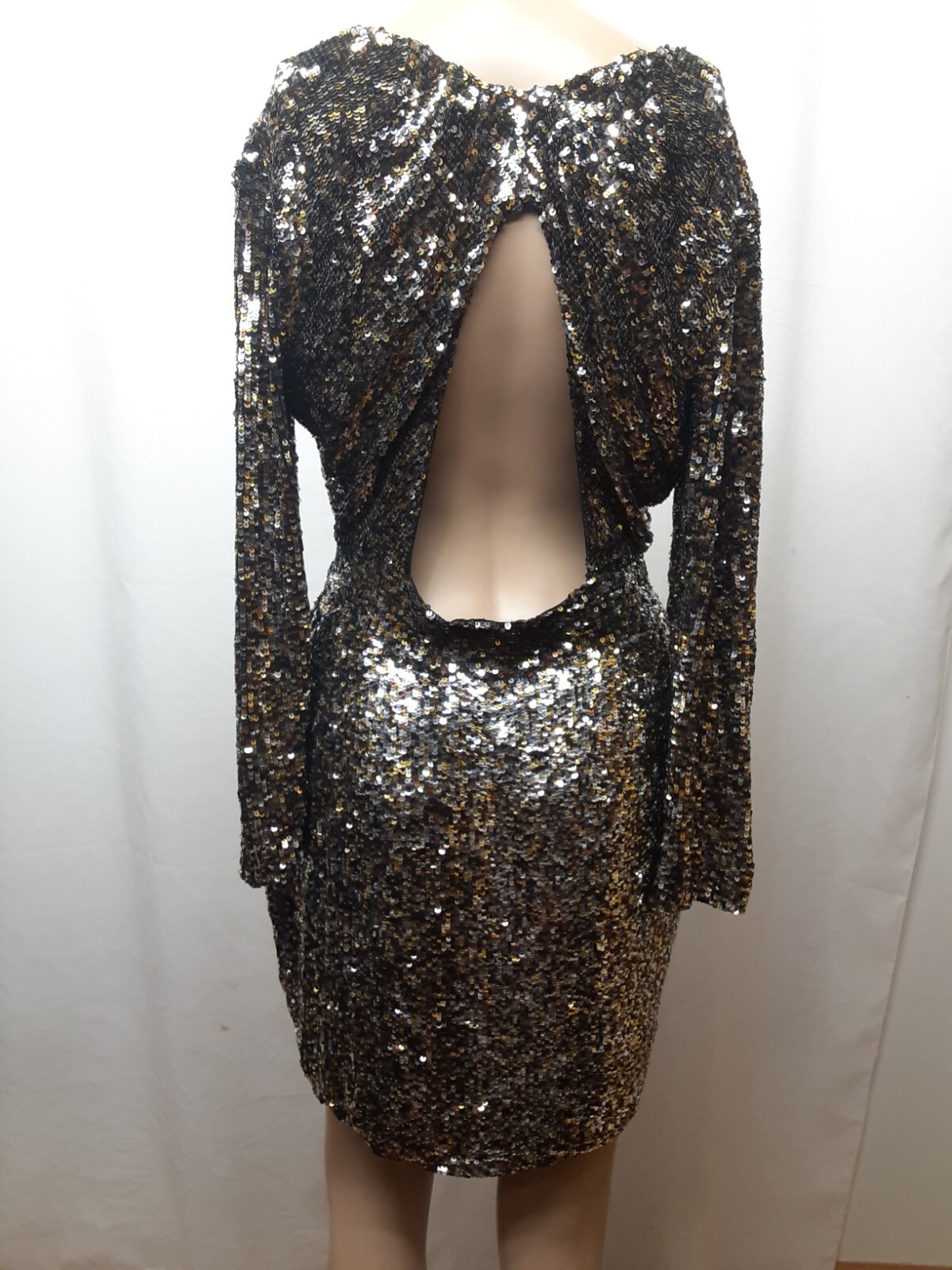 Parker Gold Sequin Silk Mini Cocktail Dress Long Slee… - Gem