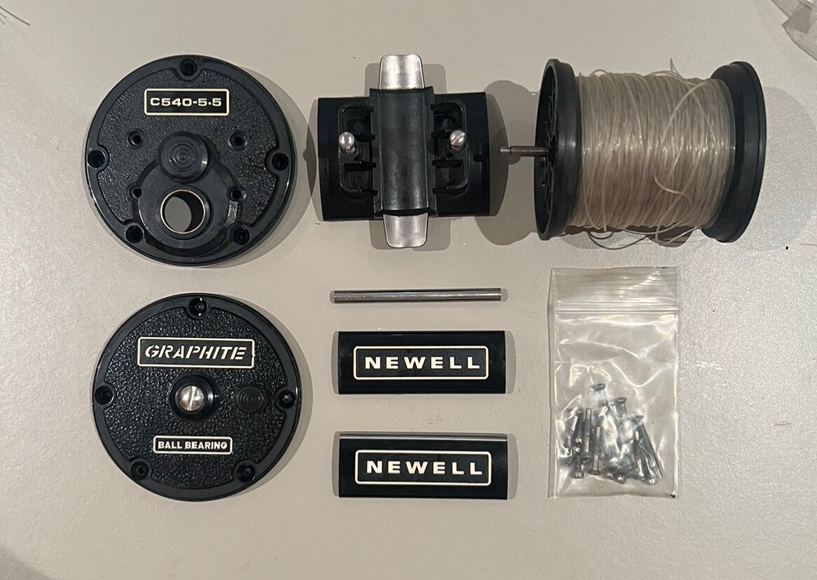 newell parts: C540-5.5 plates, spool, threaded bars /seat, screws ...