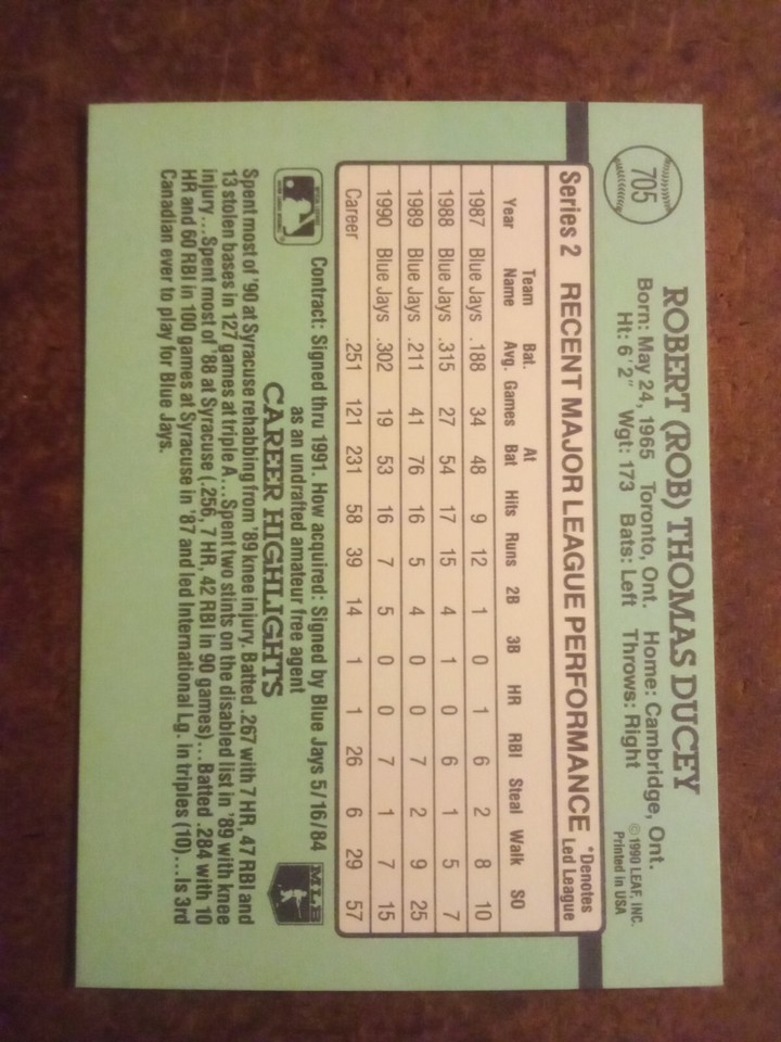 Rob Ducey 705 Donruss 91 MLB Baseball Trading Card | eBay