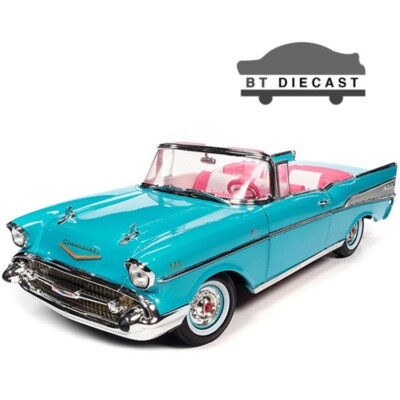 AUTOWORLD 1957 CHEVROLET BEL AIR CONVERTIBLE 1/18 BARBIE AQUA BLUE ...
