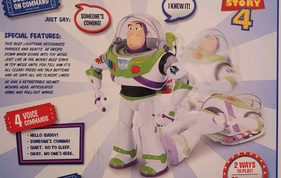 Disney Toy Story 4 Buzz Lightyear 12” Interactive Drop-Down Action ...