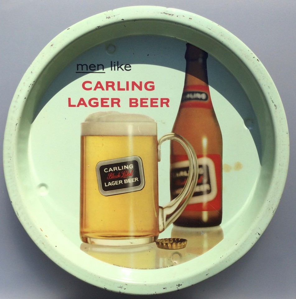 CARLING BLACK LABEL BEER Vintage Metal Tray Pub Bar Collectable London ...
