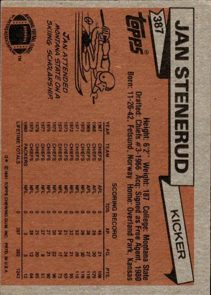 JAN STENERUD CARD #387 BUY ANY 2 ITEMS FOR 50% OFF B209R3S18P18 | eBay