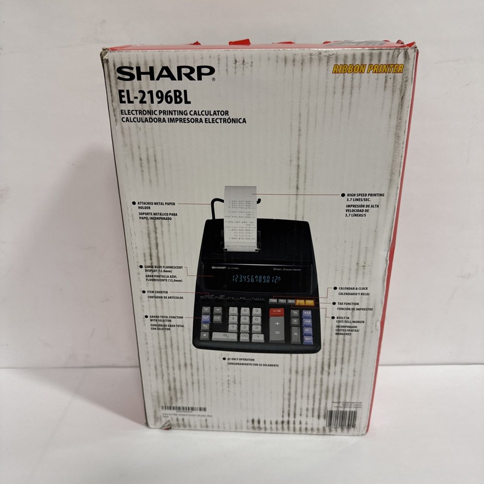 Sharp EL-2196BL 12-Digit Desktop 2-Color Printing Ribbon Calculator ...