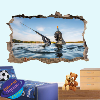 HUNTING HARPOON SPEAR FISHING WALL STICKERS 3D ART POSTER MURAL DECAL ...