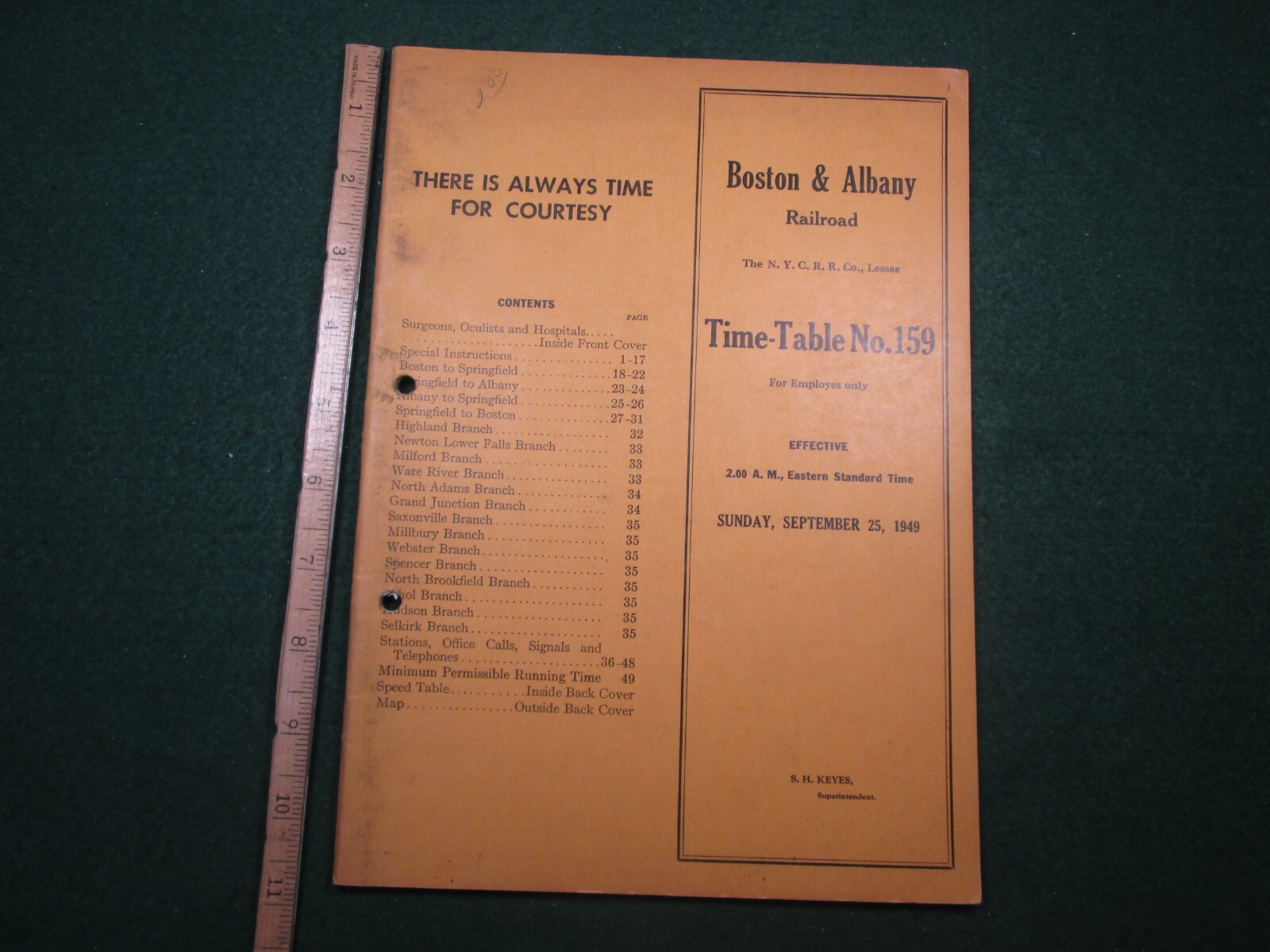 1949 Boston & Albany Railroad ETT 159 Employee Timetable 94 | eBay