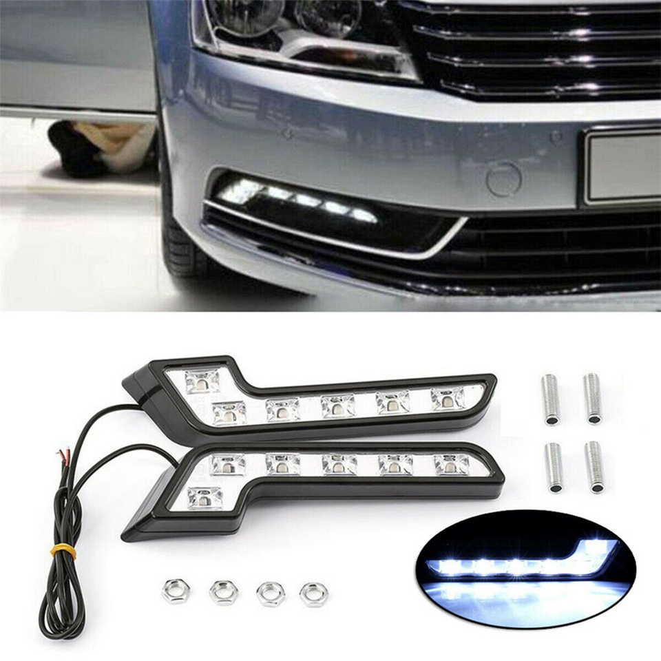 1Pair Car White L Shaped 6 LED DRL Daytime Running Lights Fog Lamps ...