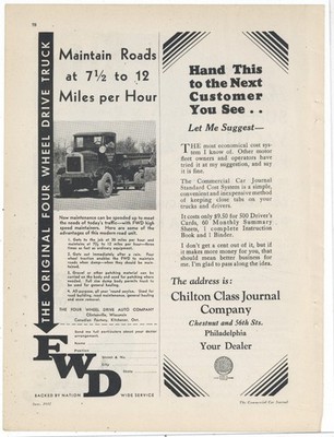1932 FWD Four Wheel Drive Trucks Ad: Peoria County Highway Dept. Road ...
