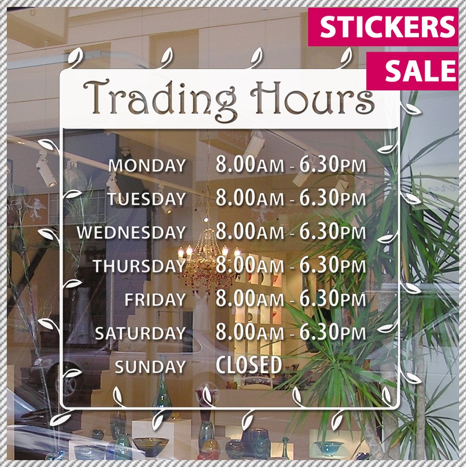 Custom OPENING TRADING HOURS Vinyl Lettering sticker decal business ...