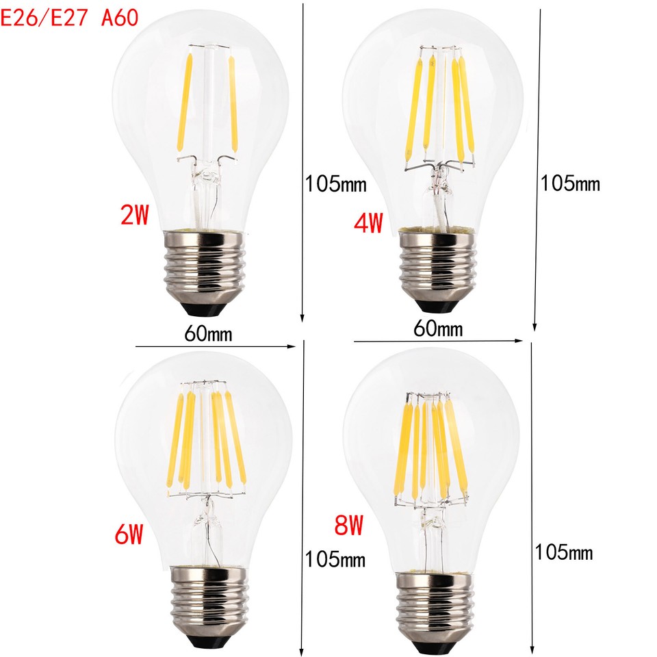 LED Filament Bulb E27 Retro Edison Lamp 220V B22 A60 Vintage Candle ...