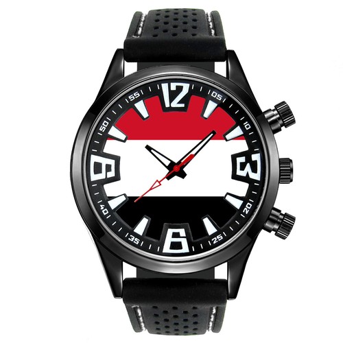 Yemen Country Flag Men's Style Black Silicone Strap Quartz Wrist Watch ...
