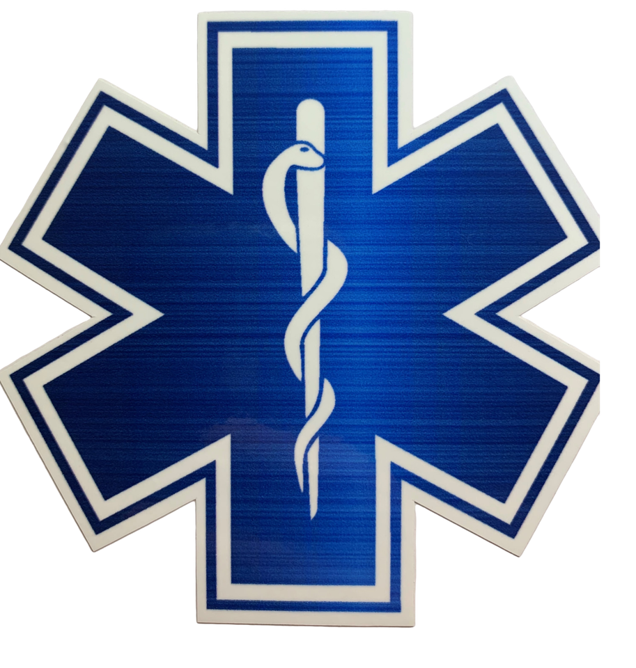 STAR OF LIFE BLUE METAL PRINTED KISS CUT DECAL - 4.0" - STANDARD or ...