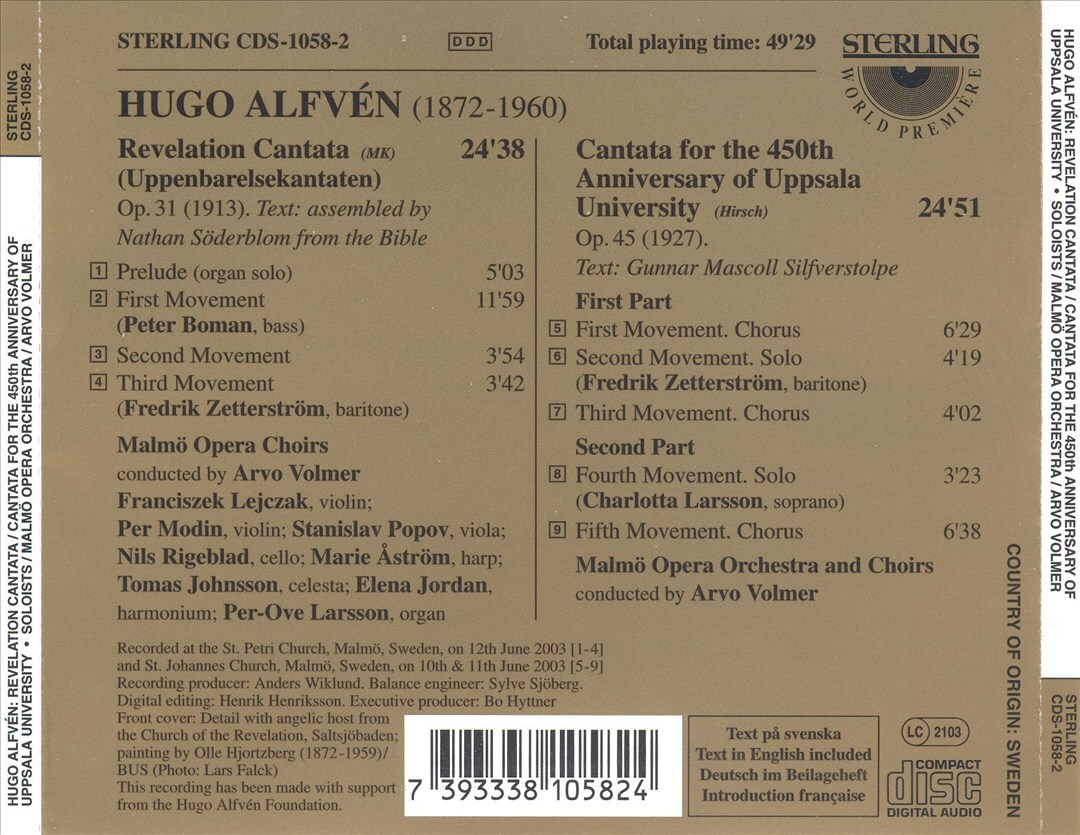MALMÖ OPERA ORCHESTRA HUGO ALFVÉN: CANTATAS, VOL. 2 NEW CD ...